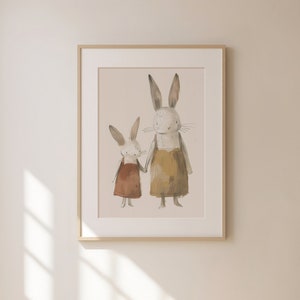 Bunny Love Art Print: Vintage Rabbit Illustration, Nursery Decor ...