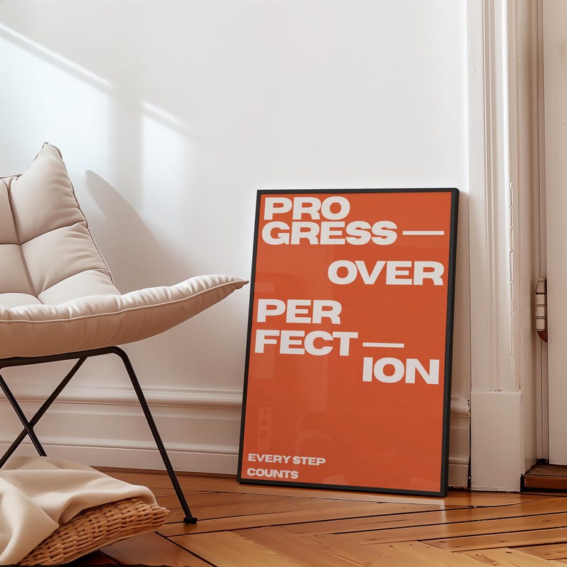 Progress Over Perfection Print: Bold Minimalist Office Decor (digital ...