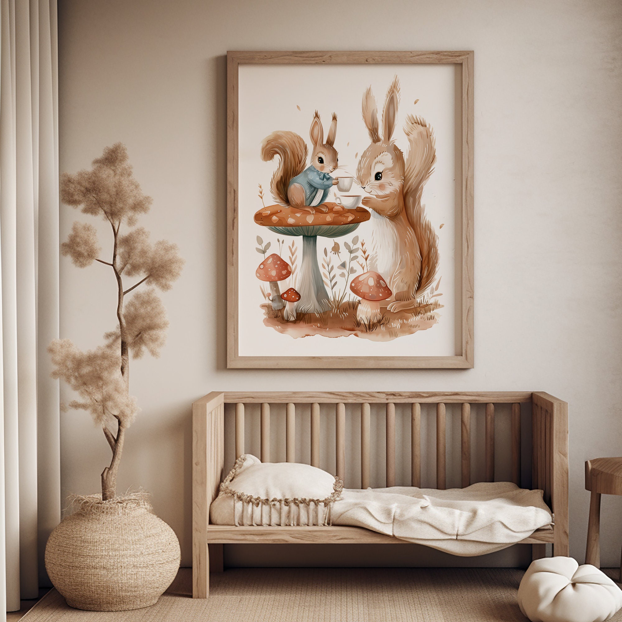 Whimsical Woodland Tea Party Art Print Cute Squirrel and Bunny ...