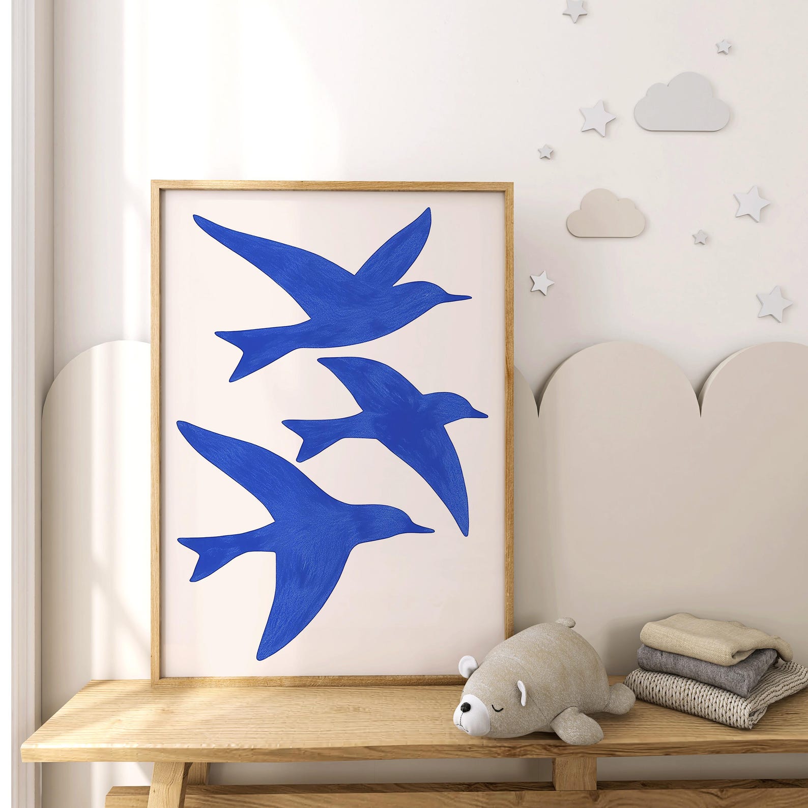 Electric Blue Bird Art Print: Minimalist Scandinavian Wall Decor ...