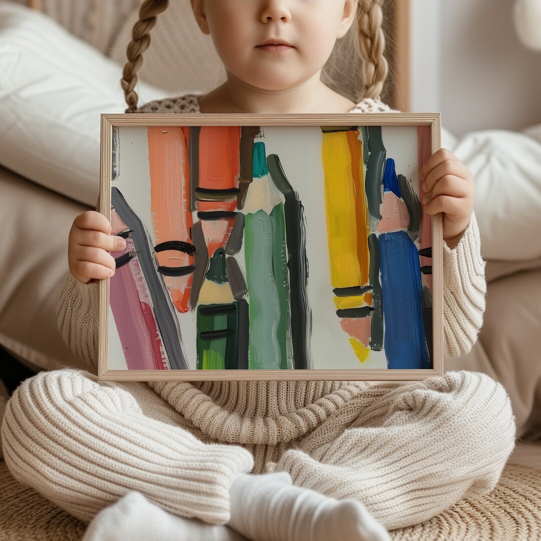 Colorful Crayons Art Print Modern Kids Room Decor, Educational Wall Art ...