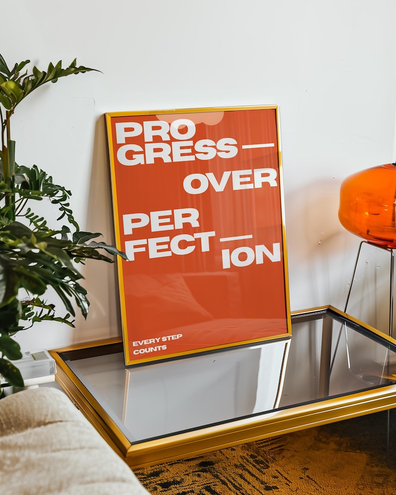 Progress Over Perfection Print: Bold Minimalist Office Decor (digital ...