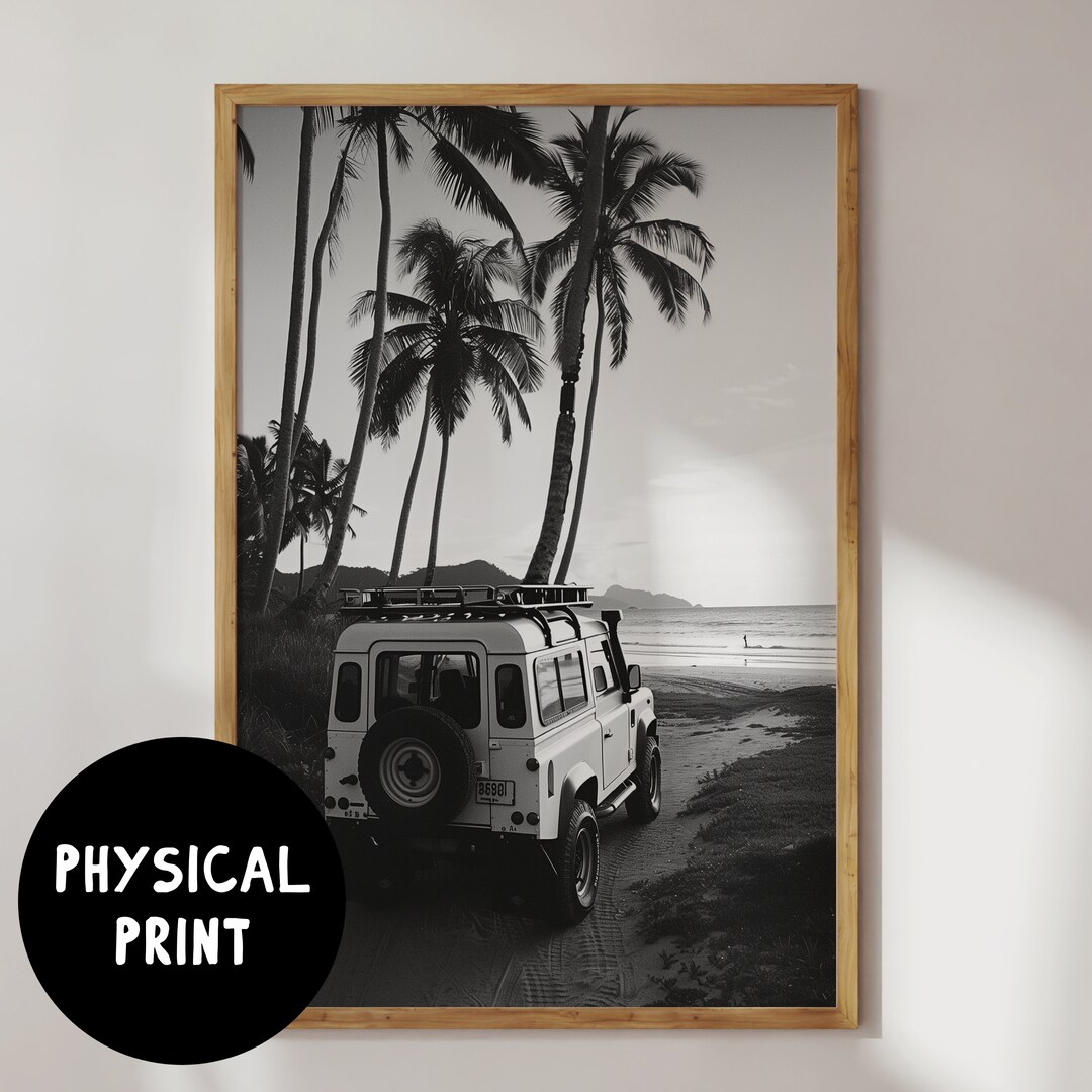 Land Rover Surf Photography Art Print Black and White Coastal Wall Art ...