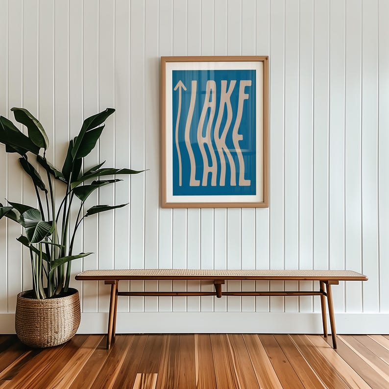 Retro Lake Typography Print: Wavy Font Lakehouse Decor (digital ...