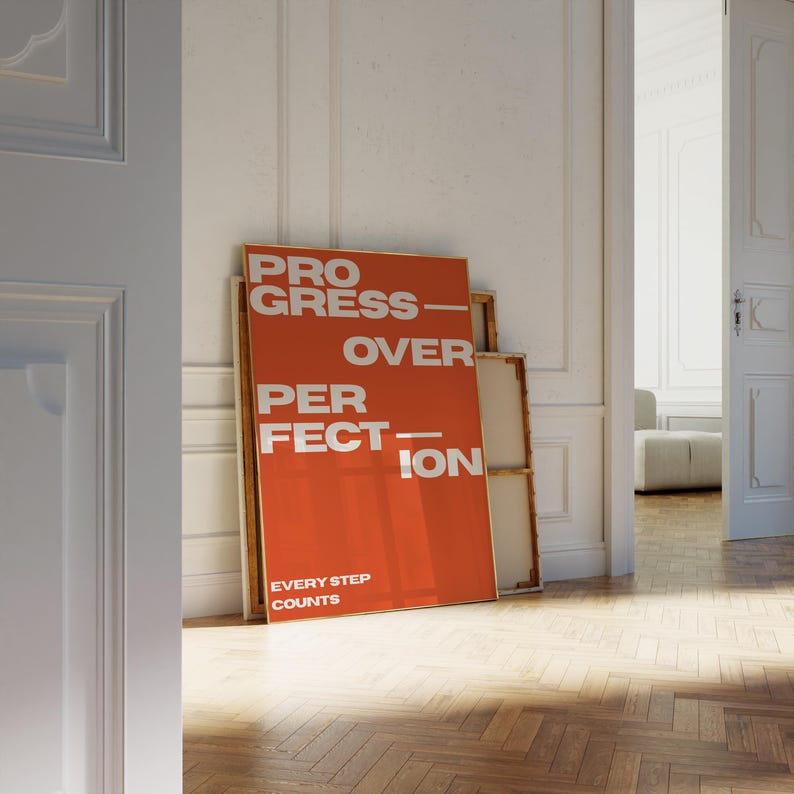 Progress Over Perfection Print: Bold Minimalist Office Decor (digital ...