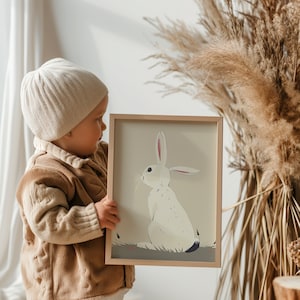 Charming Bunny Art Print - Delicate Rabbit Illustration, Pastel Nursery ...