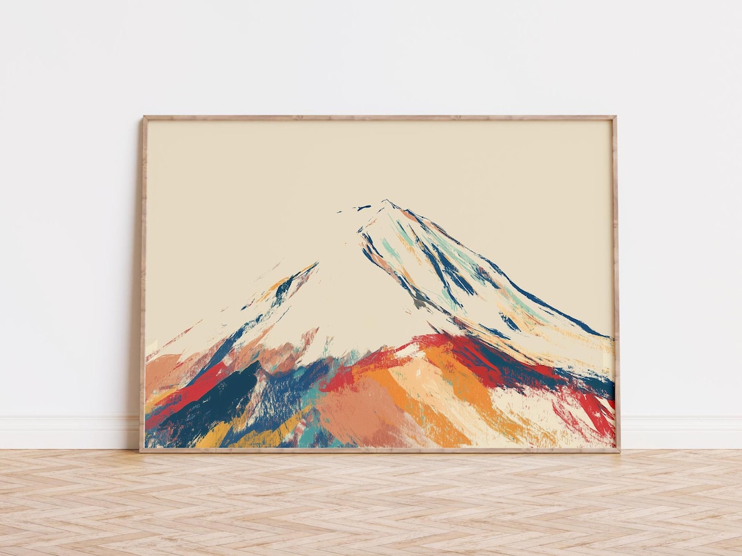 Modern Minimalist Mount Fuji Digital Art Print, Abstract Pastel ...
