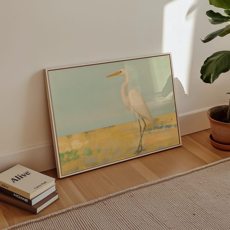 Minimalist Egret Art Print: Coastal Beach House Decor (digital Download ...