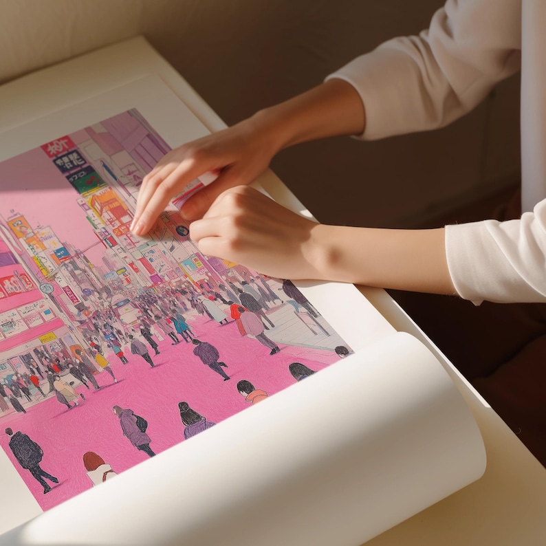Shibuya Crossing Art Print: Pink Tokyo Cityscape (digital Download) - Etsy