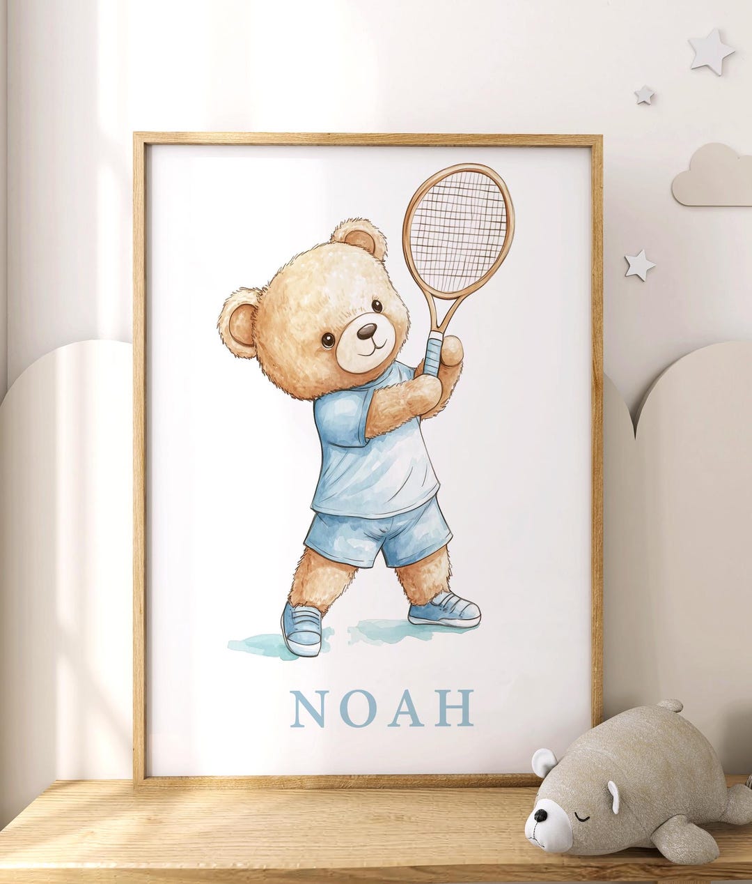 Tennis Teddy Bear Monogram Print: Personalized Nursery Art (digital ...