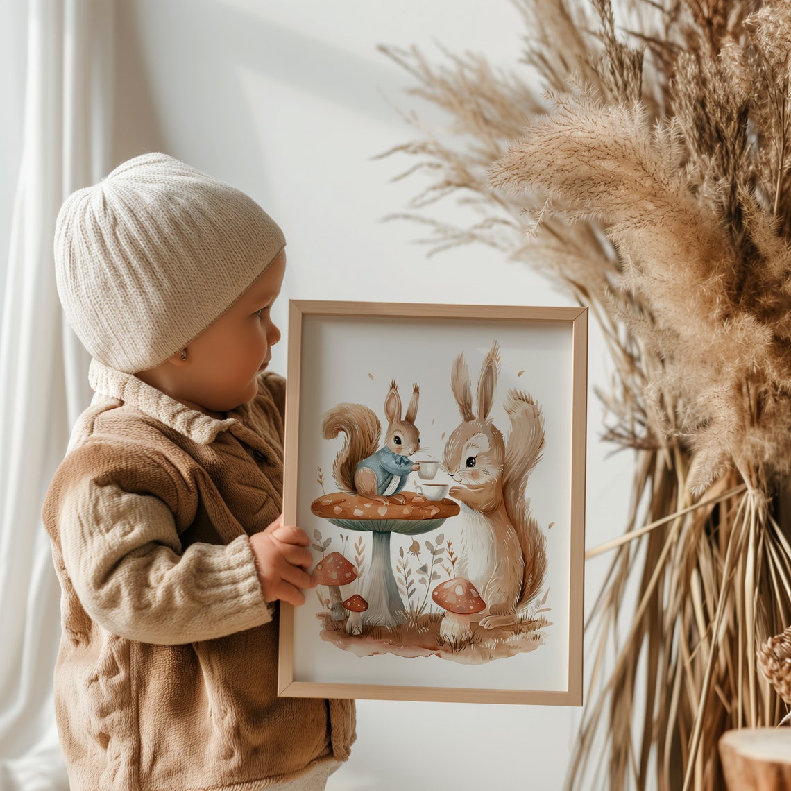 Whimsical Woodland Tea Party Art Print Cute Squirrel and Bunny ...