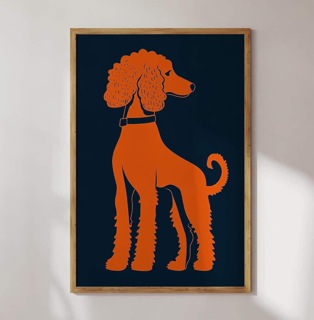 Mid-century Modern Poodle Art Print: Orange Dog Illustration (digital ...