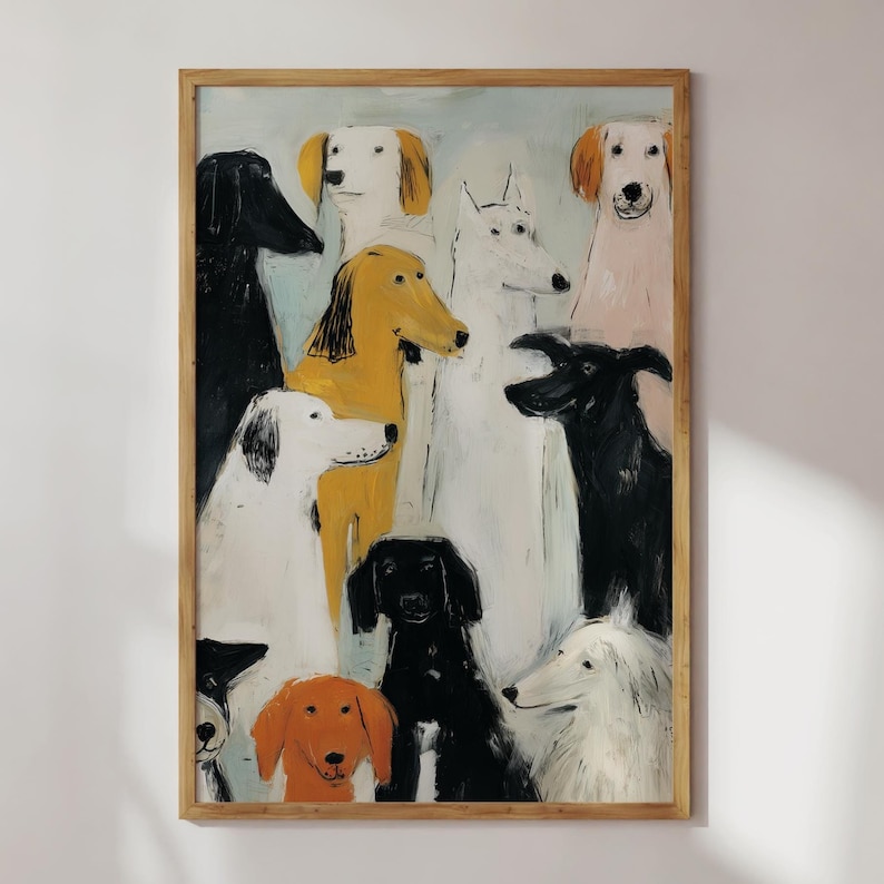 Whimsical Dog Art Print | Modern Animal Wall Decor | Neutral Digital ...