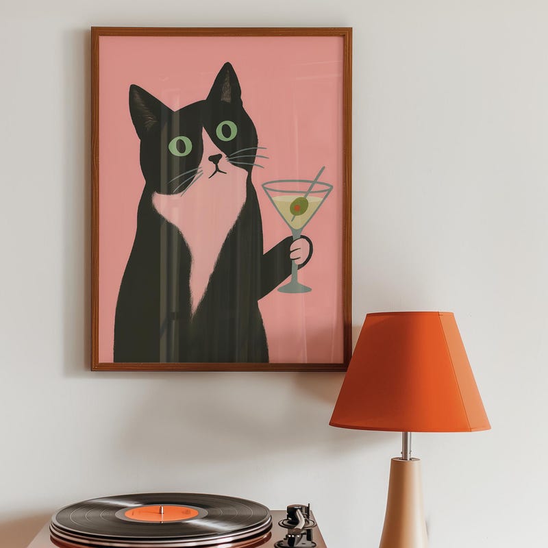 Retro Cat Painting Etsy