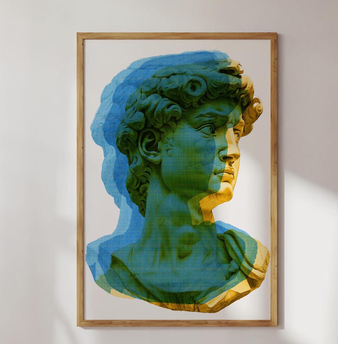 Roman Statue Risograph Print, Michelangelo-inspired David Digital Download, Modern Pop Art ...