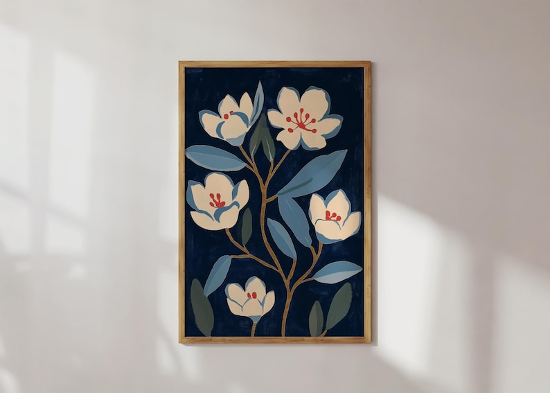 Navy Floral Art Print: Elegant Botanical Design (digital Download) - Etsy