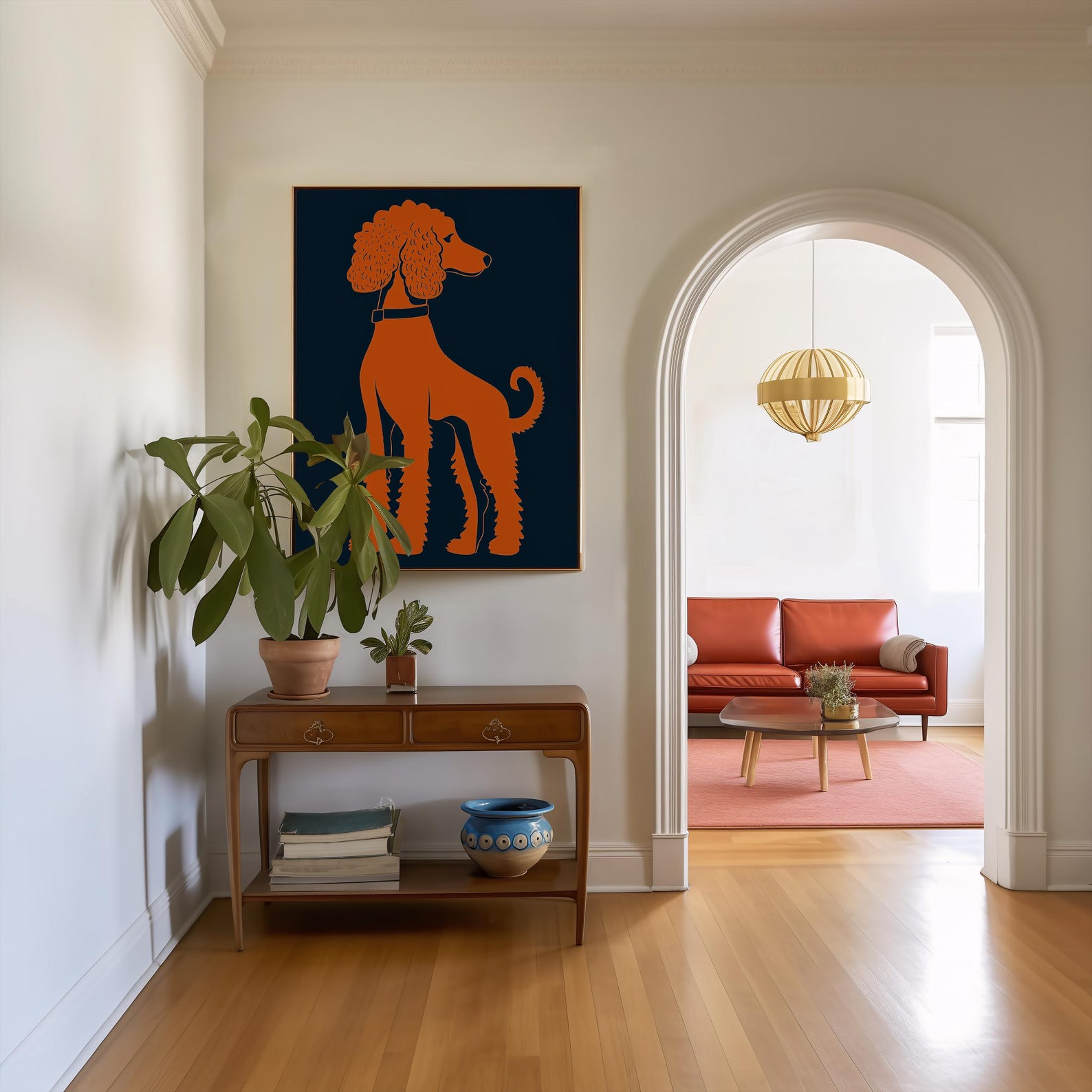 Mid-century Modern Poodle Art Print: Orange Dog Illustration (digital ...
