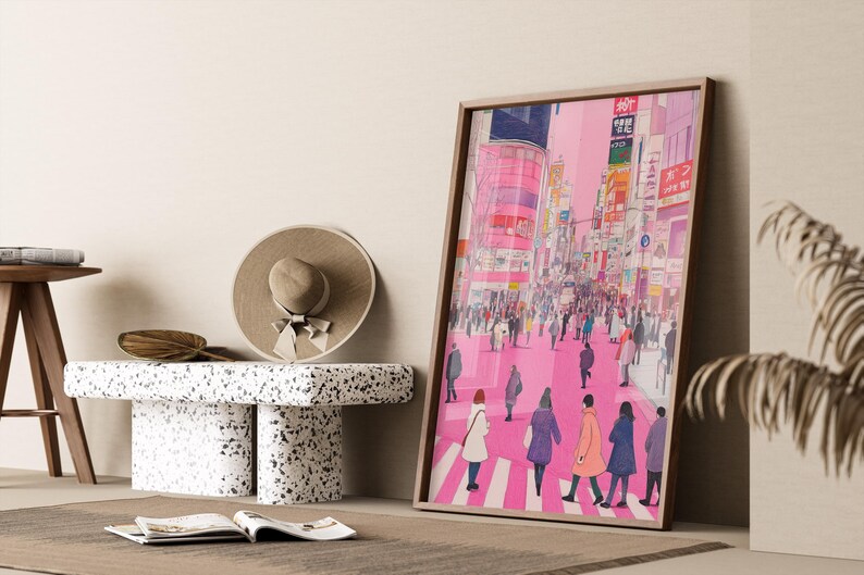 Shibuya Crossing Art Print: Pink Tokyo Cityscape (digital Download) - Etsy