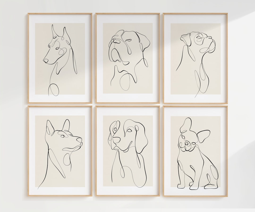 Minimalist Line Art Dog Prints, Set of 6 Digital Downloads, Modern Dog ...