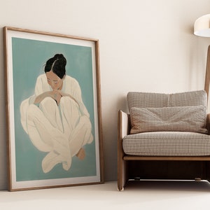 Serene Lady in Blue Art Print Minimalist Modern Figurative Wall Decor ...