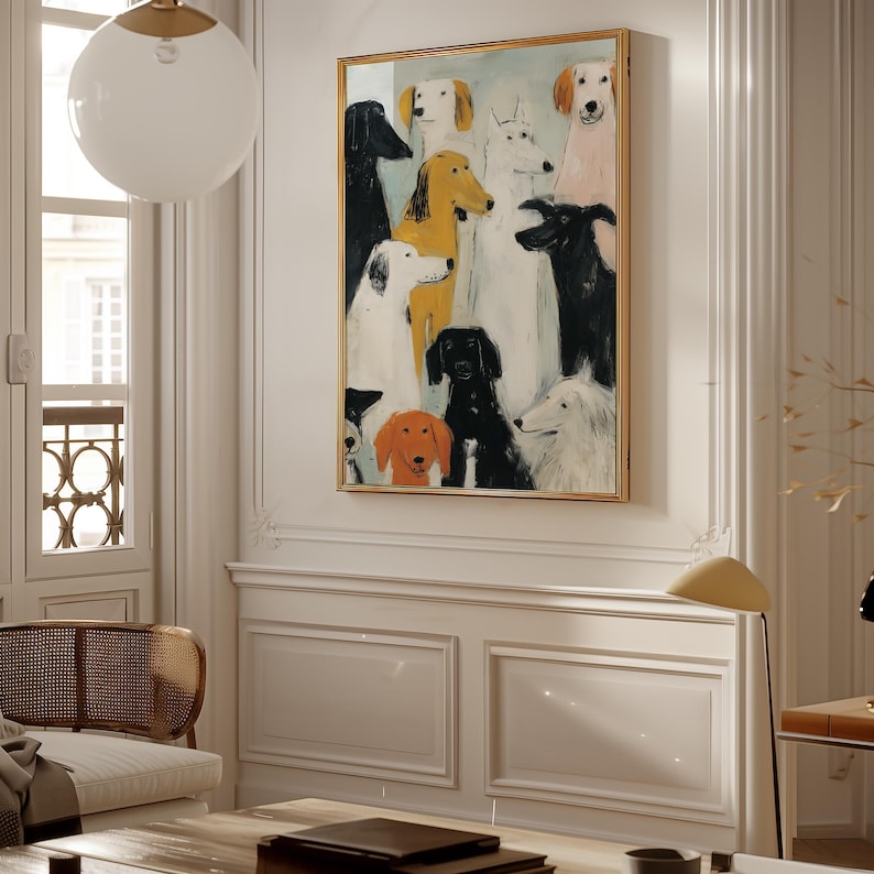 Whimsical Dog Art Print | Modern Animal Wall Decor | Neutral Digital ...