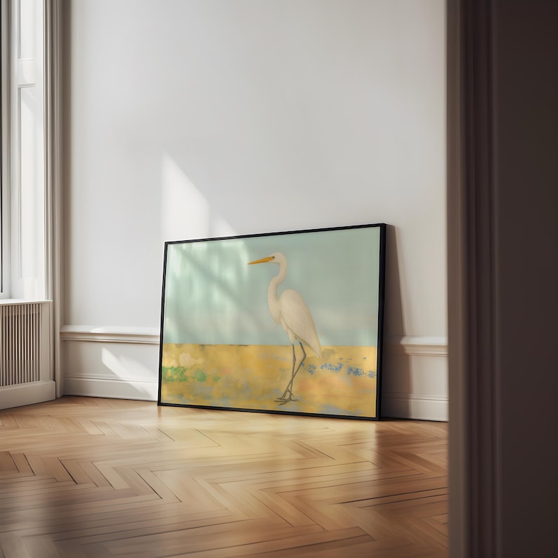 Minimalist Egret Art Print: Coastal Beach House Decor (digital Download ...