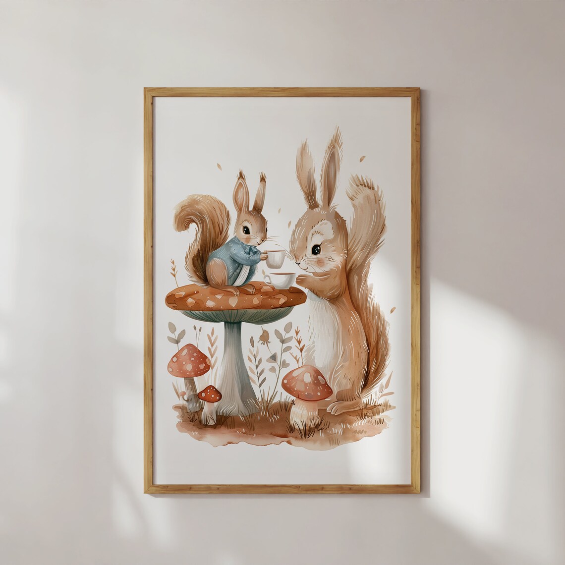 Whimsical Woodland Tea Party Art Print Cute Squirrel and Bunny ...