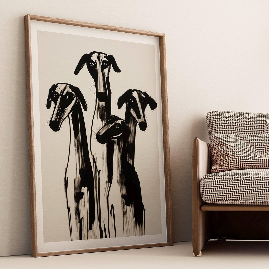Greyhound Contemporary Digital Art Print - Modern Black and White Dog ...