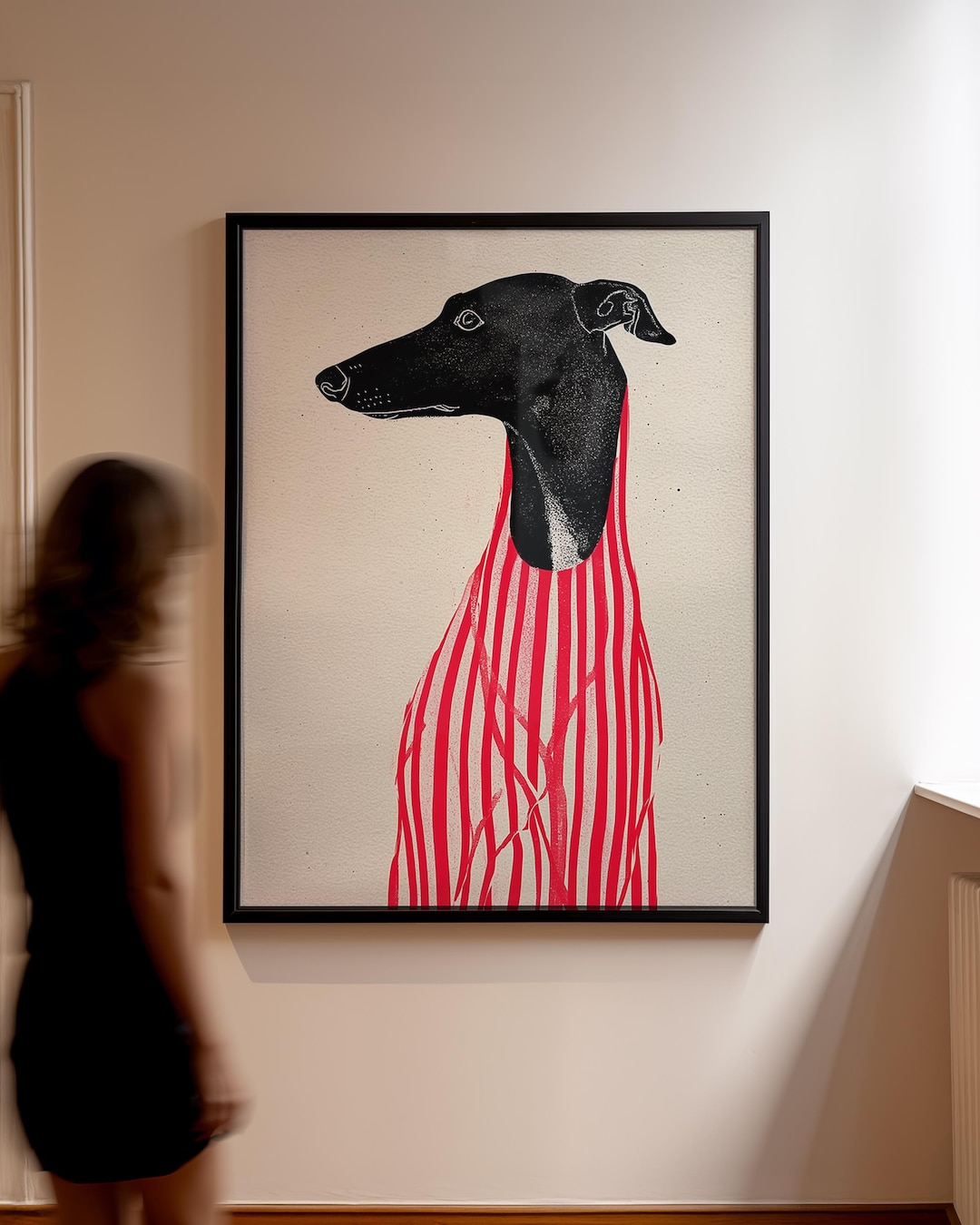 Greyhound Wall Art Print, Whimsical Dog Portrait in Striped Sweater ...