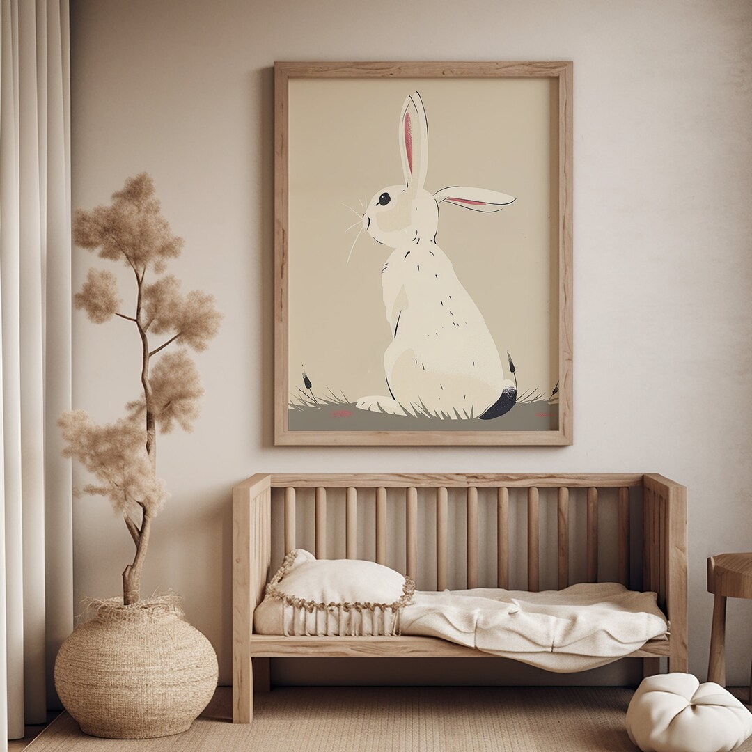 Charming Bunny Art Print Delicate Rabbit Illustration, Pastel Nursery ...
