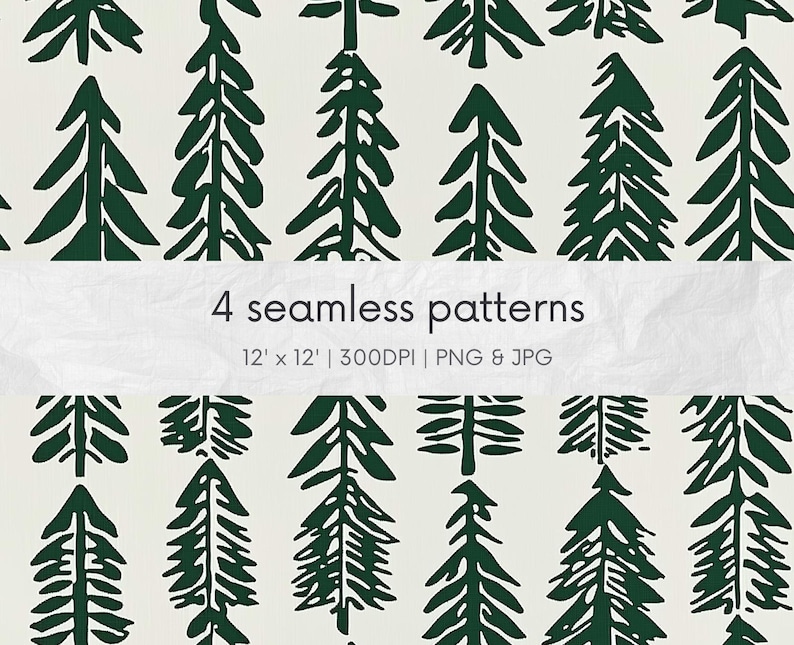 Evergreen Tree Seamless Pattern: Holiday Digital Paper Set (PNG, JPG ...