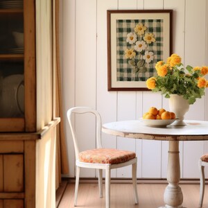 Cottagecore Floral Art Print, Gingham Embroidery Daisy Wall Decor ...
