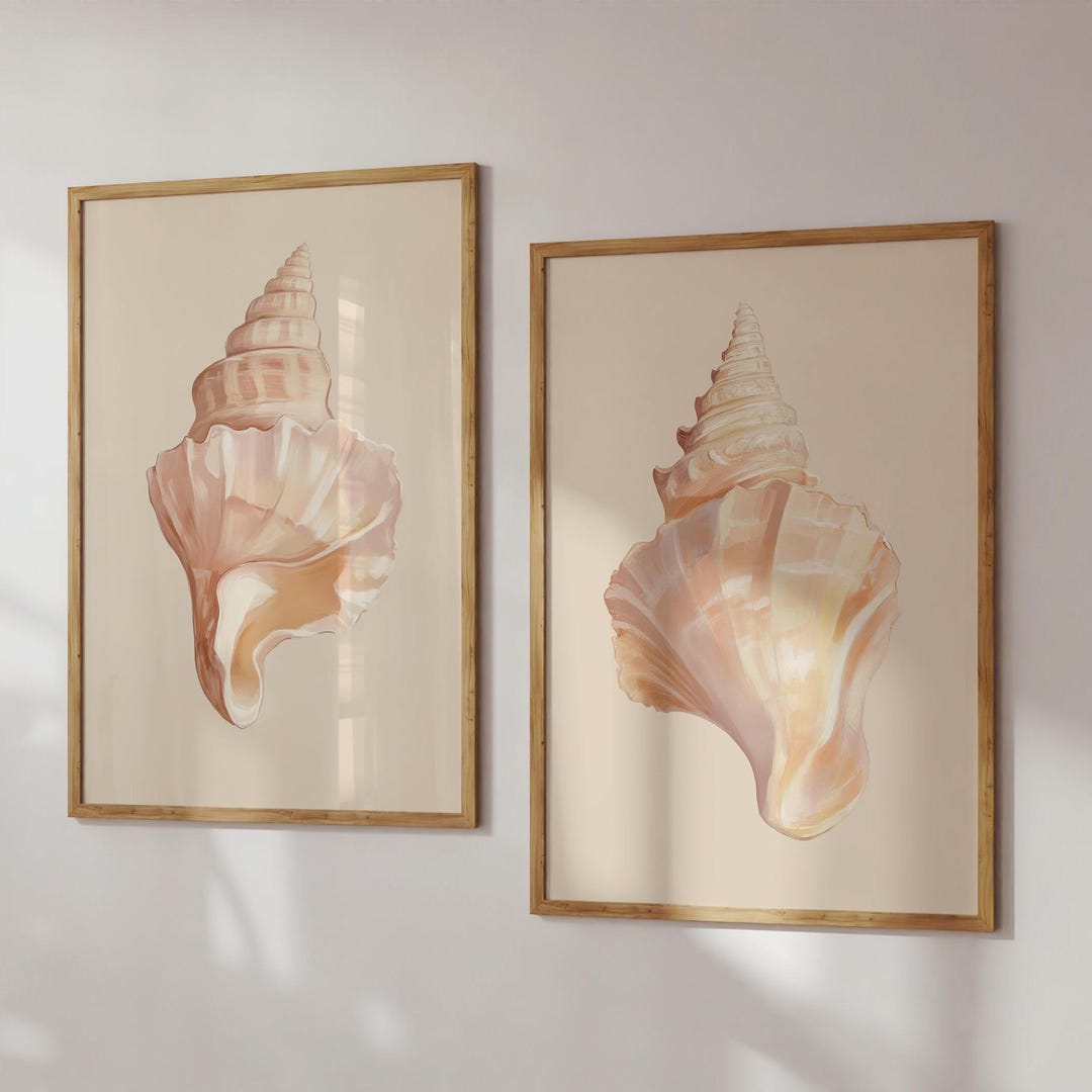 Seashell Art Prints (set of 2): Coastal Beach House Decor (digital ...