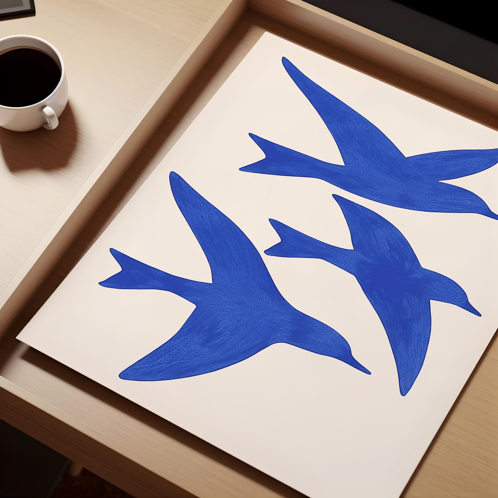 Electric Blue Bird Art Print: Minimalist Scandinavian Wall Decor ...