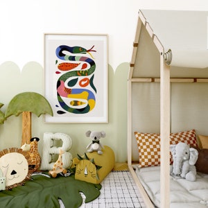 Colorful Snake Art Print, Modern Animal Wall Art, Eclectic Decor ...