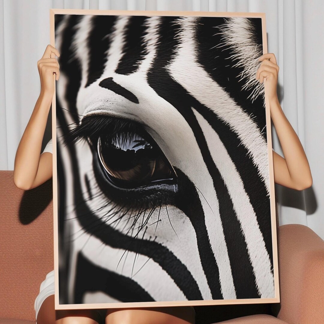 Zebra Eye Close-up Print: Modern Black and White Wildlife Photography ...