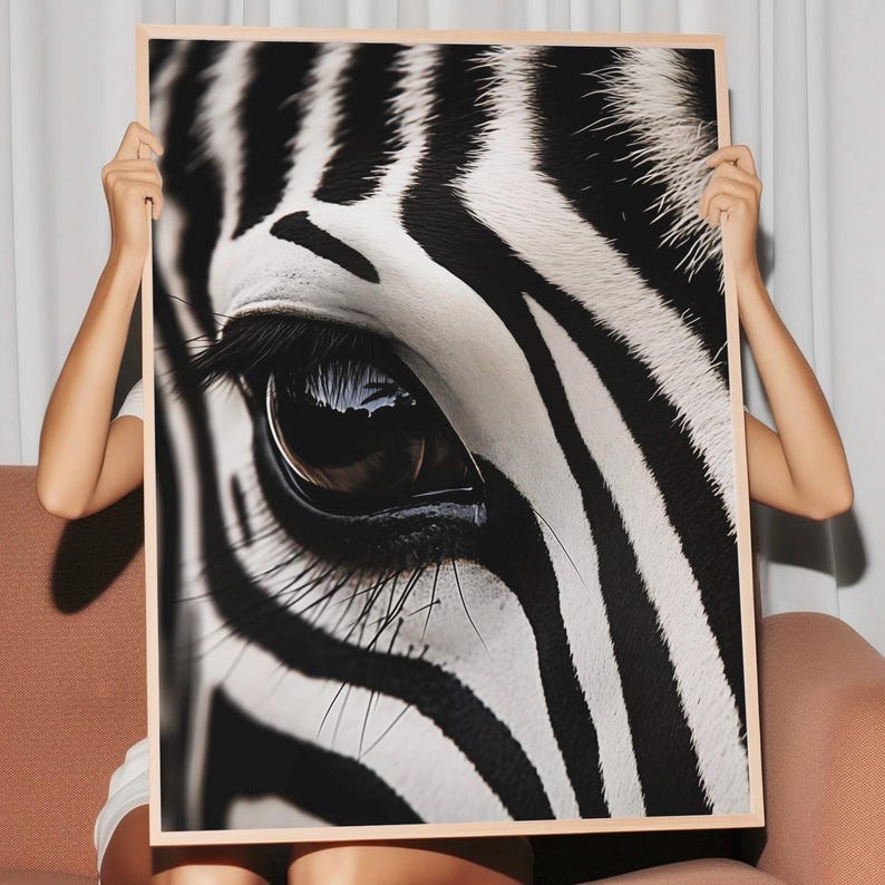 Zebra Eye Close-up Print: Modern Black and White Wildlife Photography ...