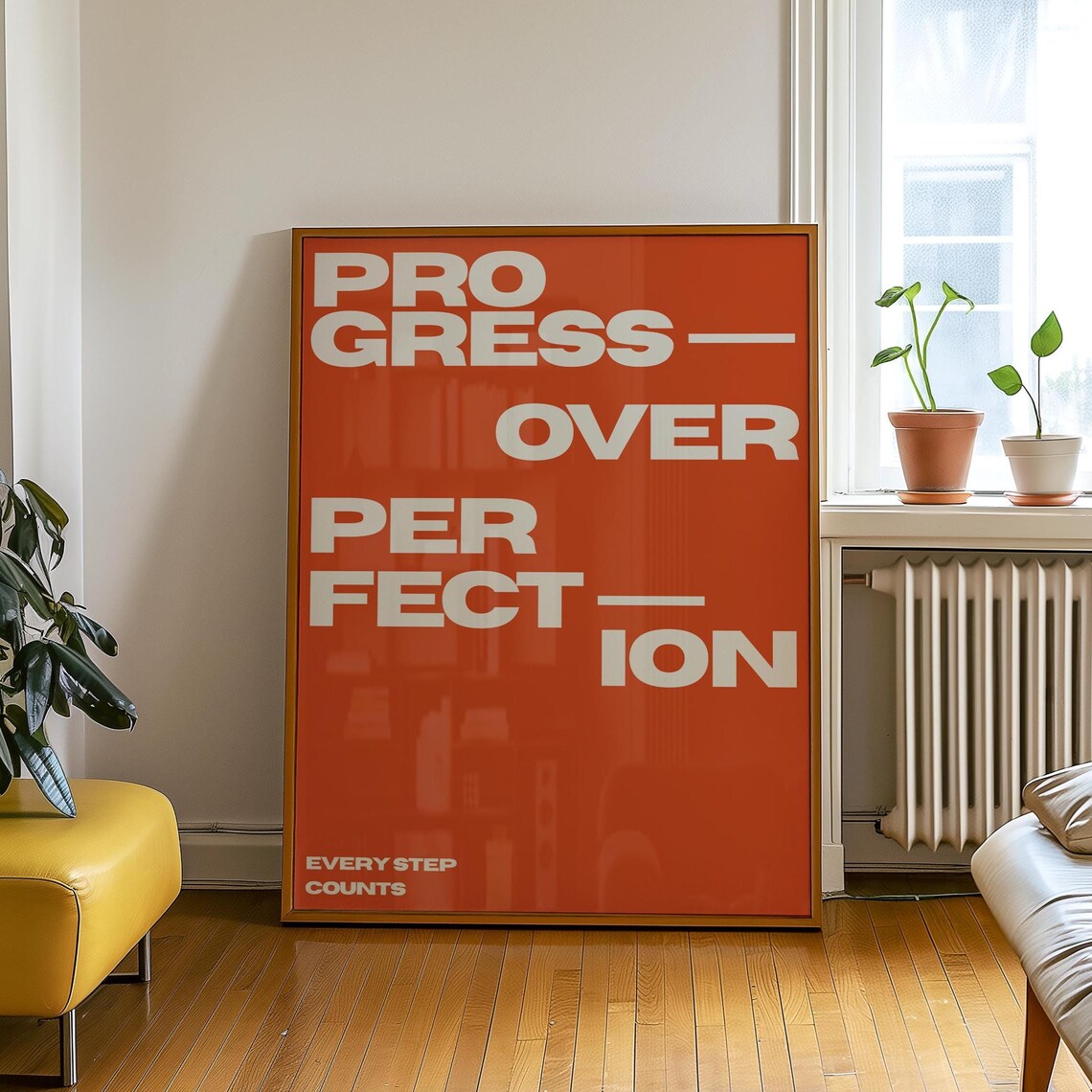 Progress Over Perfection Print: Bold Minimalist Office Decor (digital ...