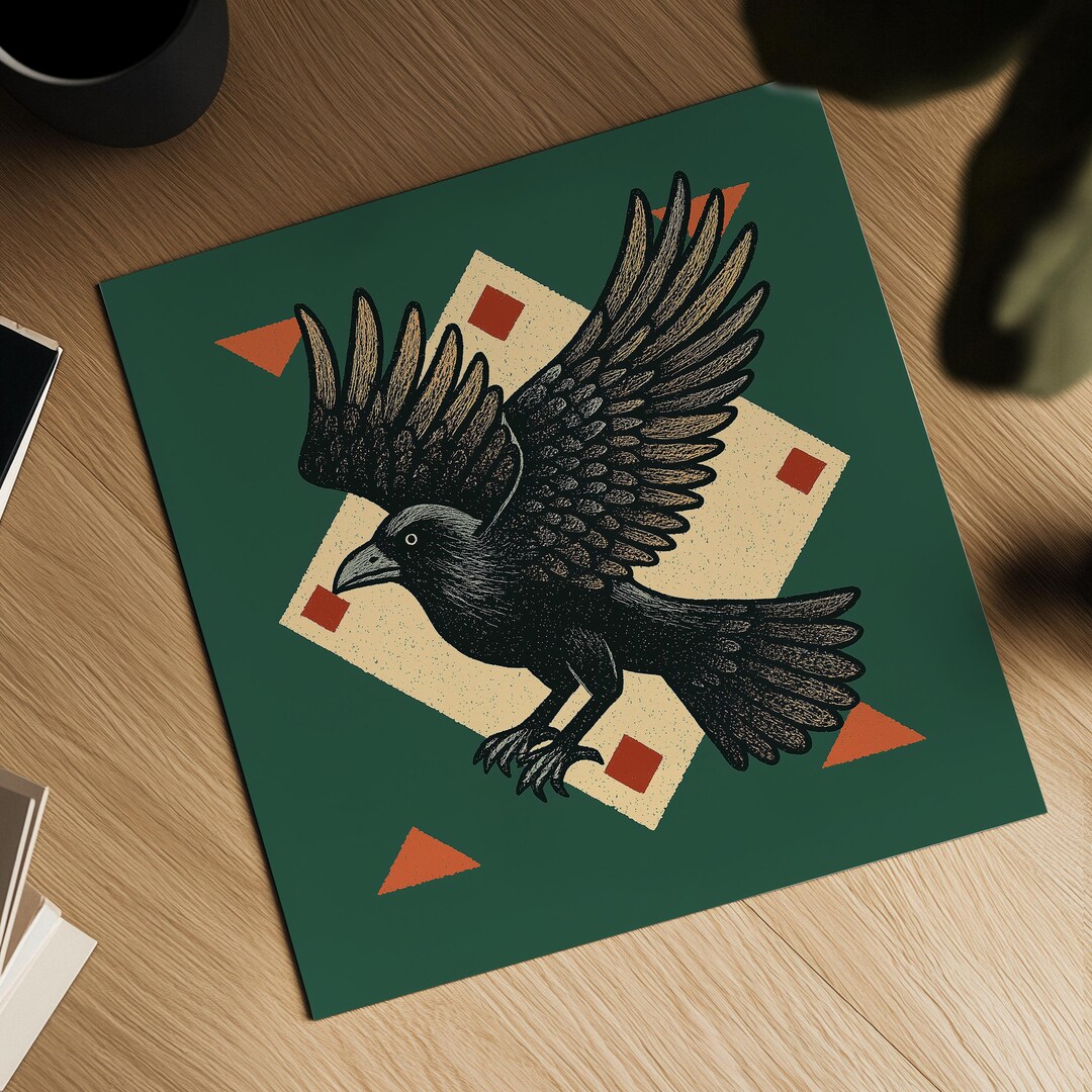 Raven Art Print Square Format, Digital Raven Poster Download, Folk Bird ...