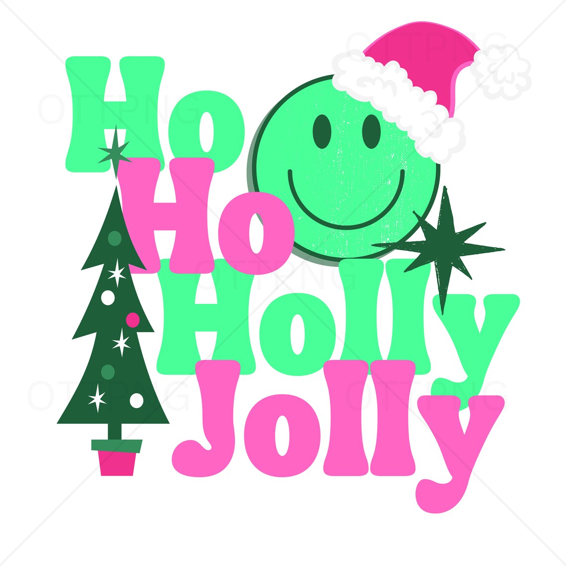 Ho Ho Ho Holly Jolly Retro Smiley Face Smile 70s Christmas PNG PDF JPG ...