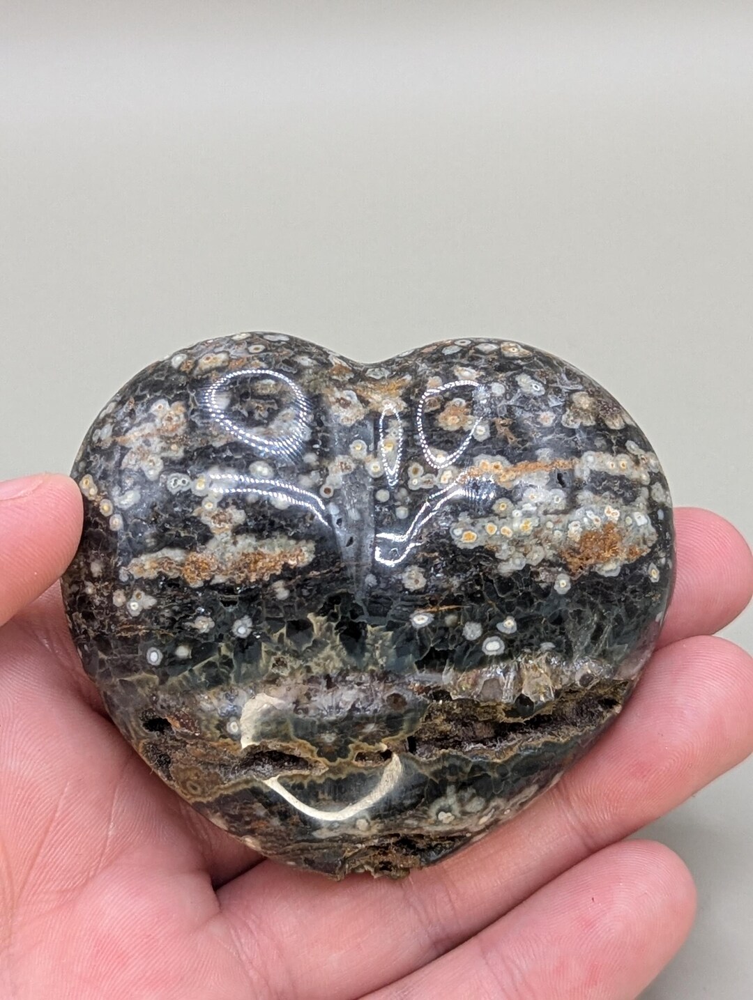 Deep Green Orbicular Ocean Jasper Heart With Little Druzy Pockets - Etsy