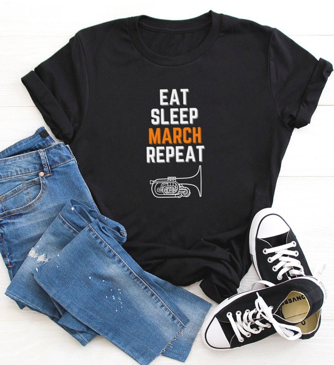 Tuba Marching Band T-shirt - Eat Sleep March Repeat - Musician Gift Tee ...