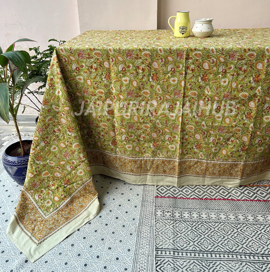 Hand Block Printed Indian Table Cloth, Cotton Table Cover, Dining Table ...