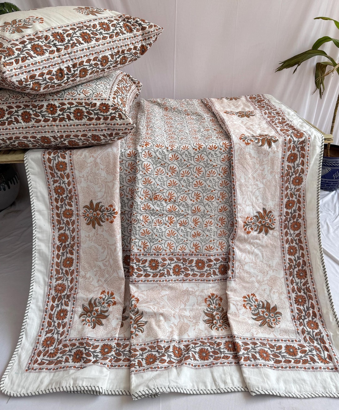 Hand Block Printed Cotton Dohar Quilt: Reversible Floral Throw - Etsy
