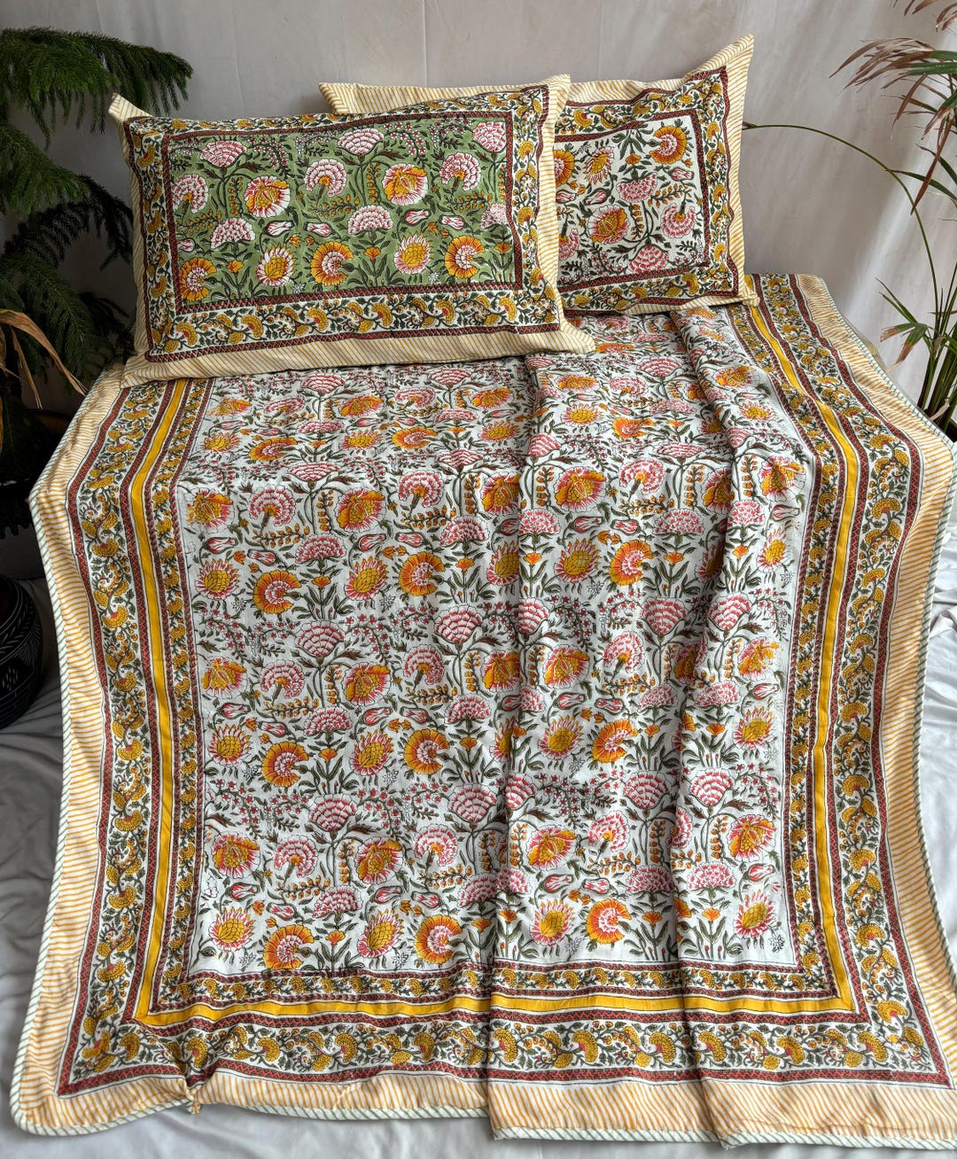 Exquisite Hand Block Printed Cotton Dohar, Reversible Bed Throw Summer ...
