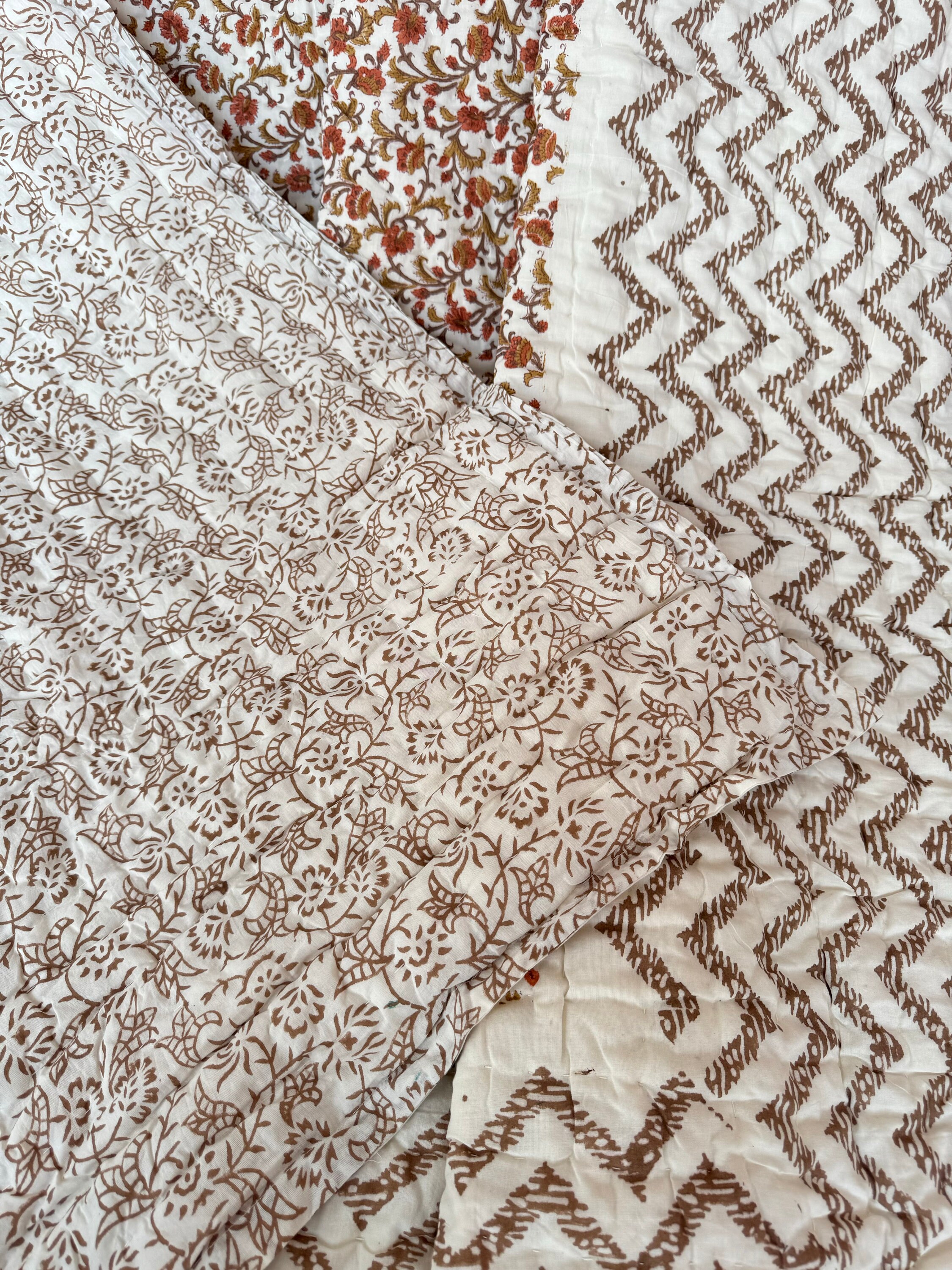 Jaipuri Handblock Printed Quilt, Floral Cotton Rajai, Indian Kantha ...