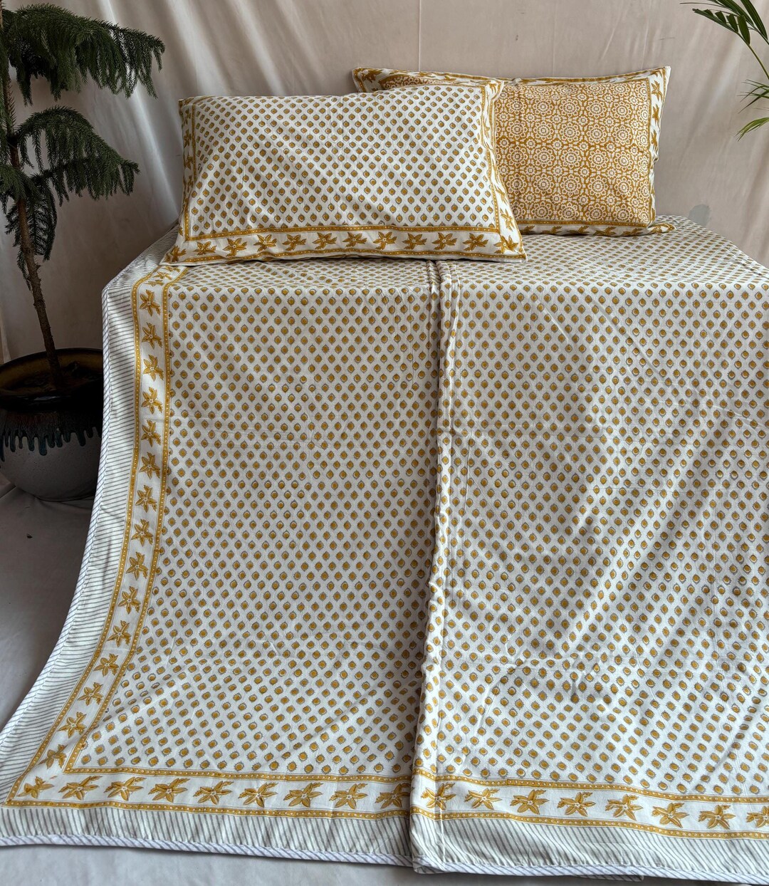 Hand Block Print Cotton Dohar: Floral Quilted Bedspread, Boho Bedding ...