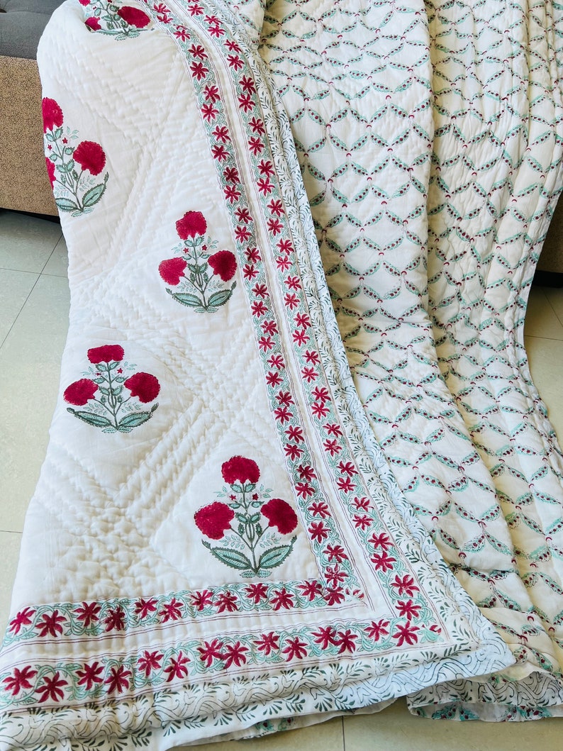 Indian Floral Block Print Quilt Jaipuri Reversible Cotton - Etsy