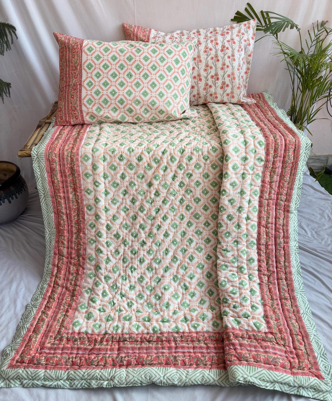 Hand Block Print Coverlet Quilt, Blanket 100% Cotton Light Weight ...