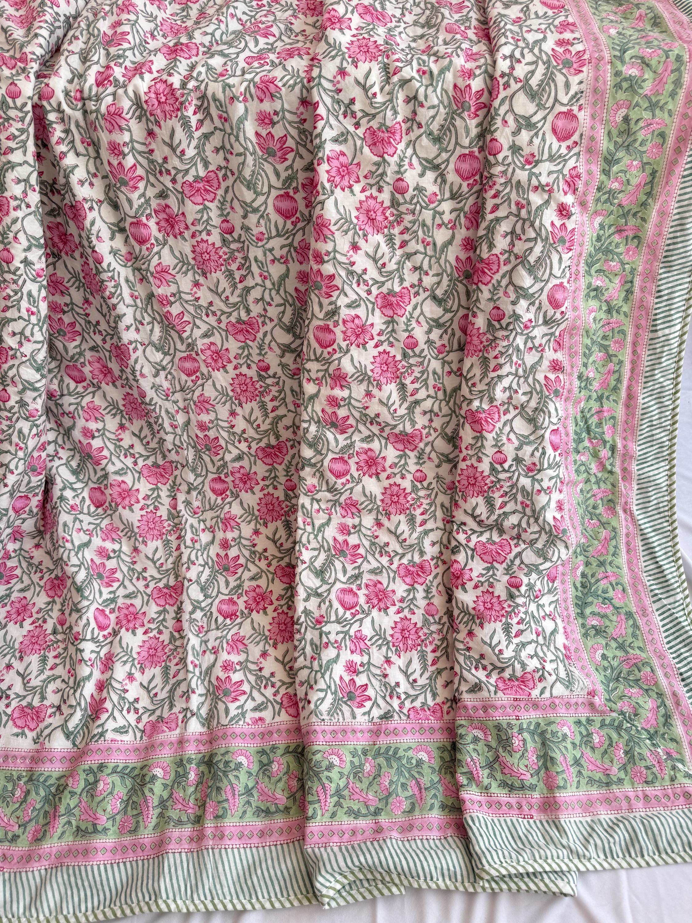 Handmade Indian Floral Dohar: Block Printed Cotton Quilt, Reversible ...